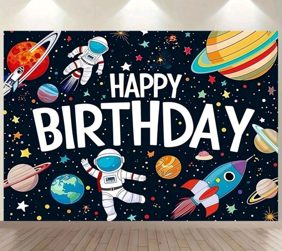 Spaceman Themed Backdrop- Party Decoration- Birthday Banner- Photo Prop ...