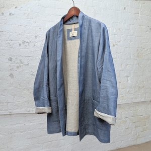 Men's Linen Jacket, Minimalist Denim Look Kimono, Soft Med/heavy Pure ...