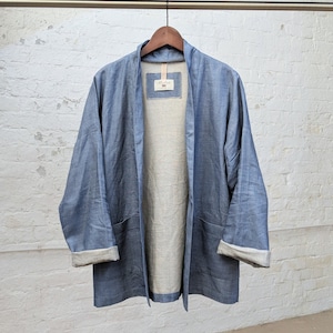 Men's Linen Jacket, Minimalist Denim Look Kimono, Soft Med/heavy Pure ...