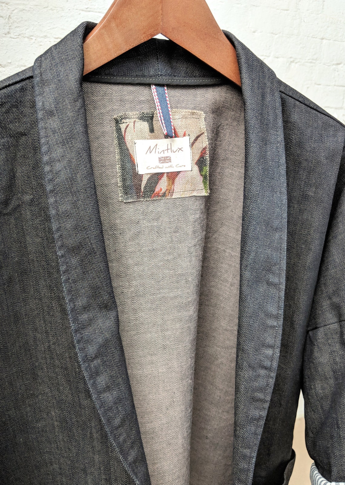 Minimalist Indigo Denim Jacket, Unisex Blazer, Shawl Collar, 100% ...