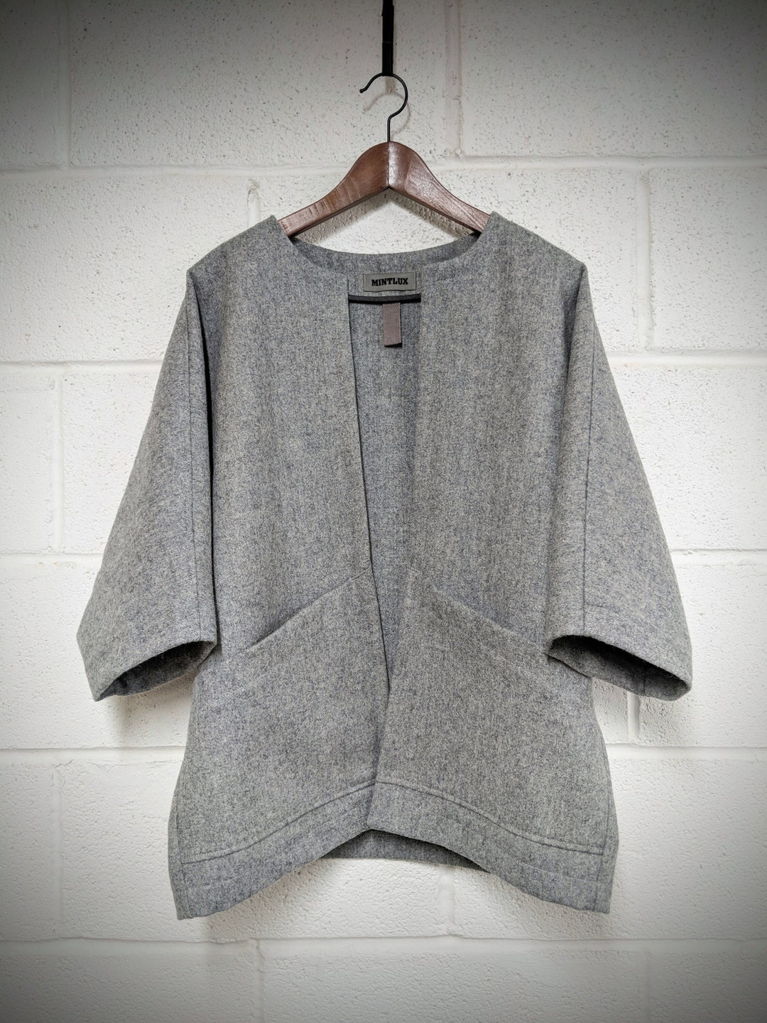 Minimalist Pure Wool Jacket, Luxurious Steel/grey Batwing Cardigan ...