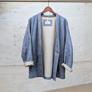 Men's Linen Jacket, Minimalist Denim Look Kimono, Soft Med/heavy Pure ...
