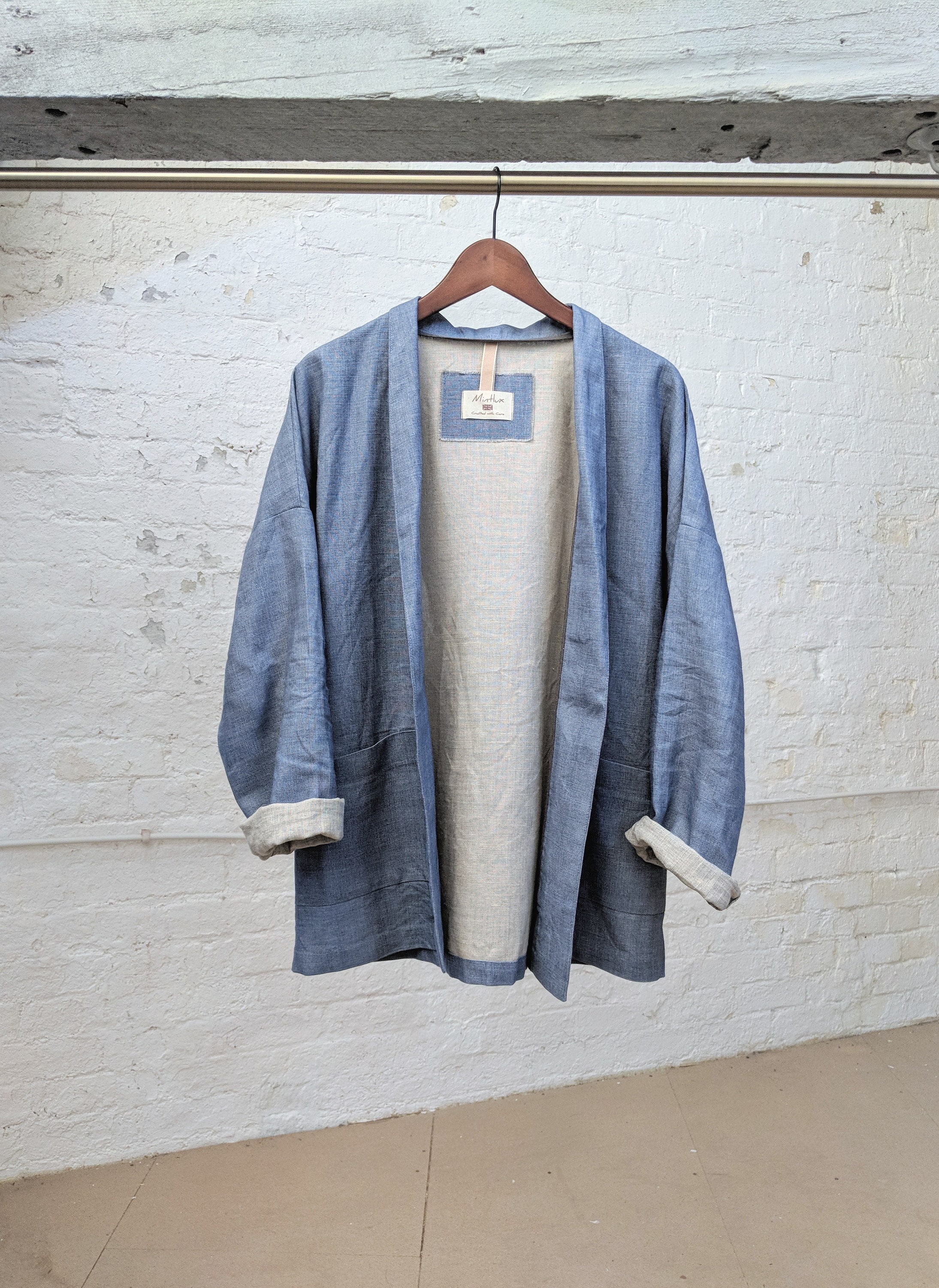 Men's Linen Jacket, Minimalist Denim Look Kimono, Soft Med/heavy Pure ...