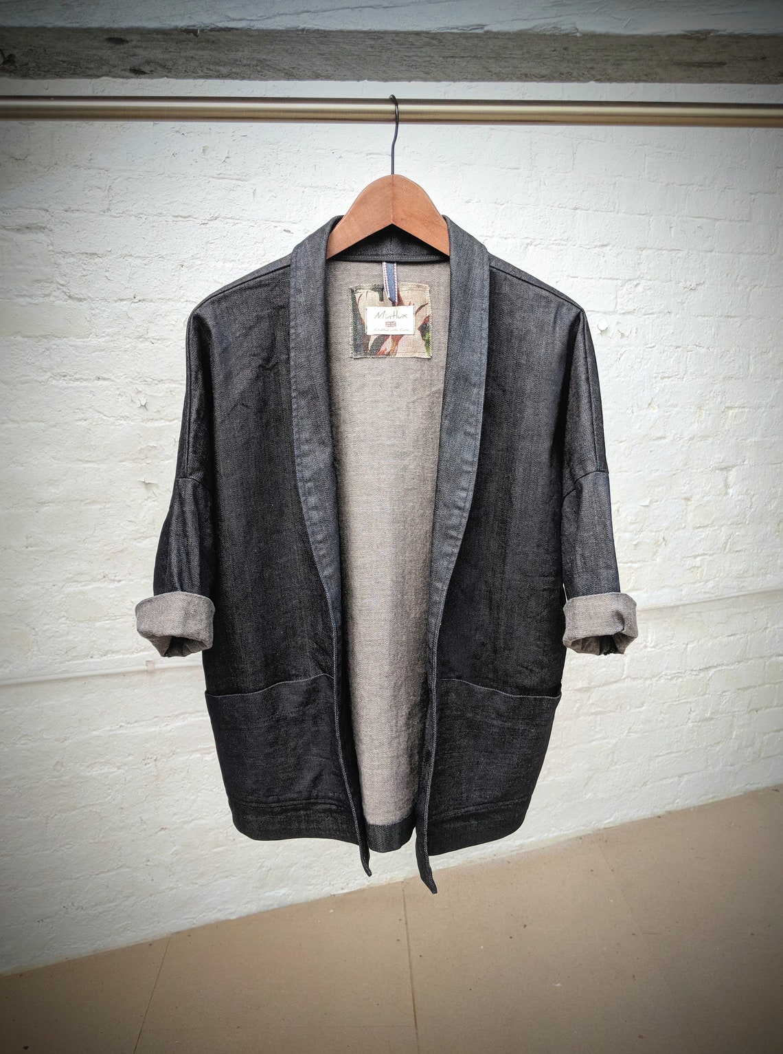 Minimalist Indigo Denim Jacket Unisex Blazer Shawl Collar - Etsy