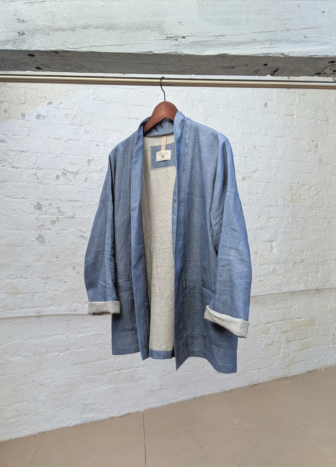 Men's Linen Jacket, Minimalist Denim Look Kimono, Soft Med/heavy Pure ...