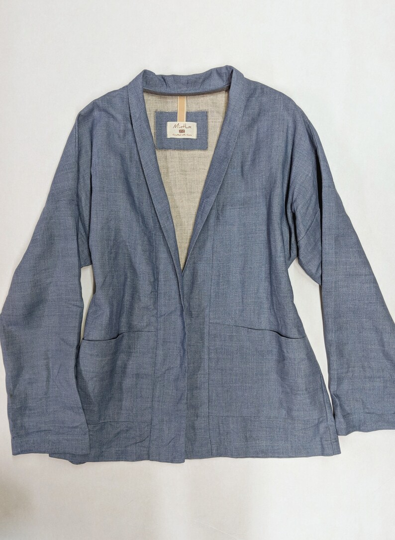 Men's Linen Jacket, Minimalist Denim Look Kimono, Soft Med/heavy Pure ...