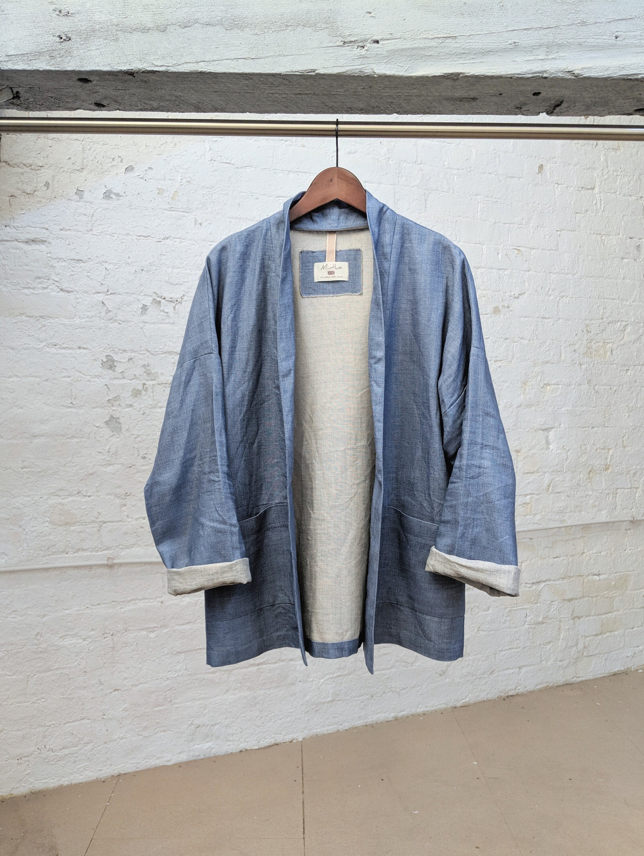 Men's Linen Jacket, Minimalist Denim Look Kimono, Soft Med/heavy Pure ...