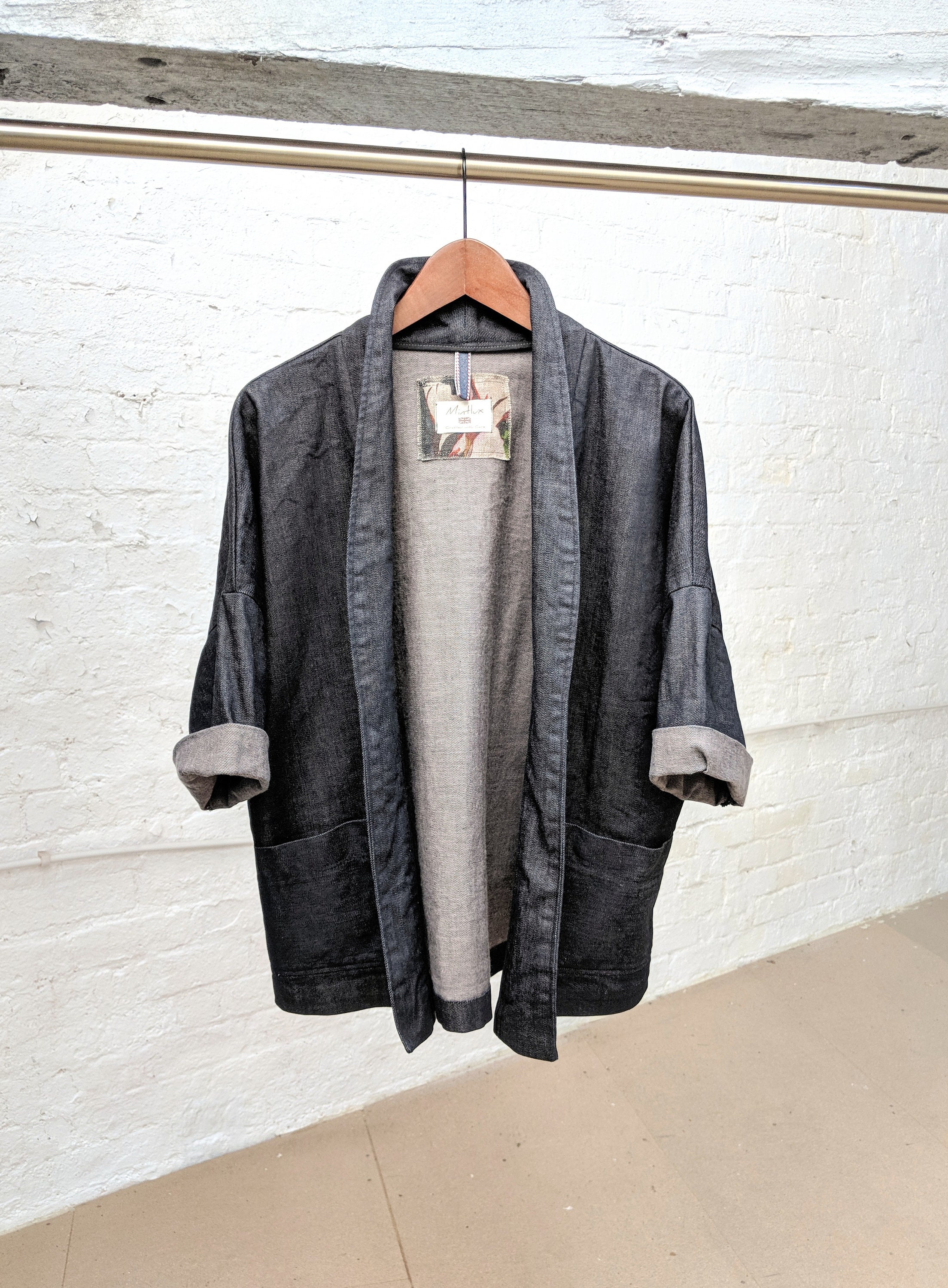 Minimalist Indigo Denim Jacket, Unisex Blazer, Shawl Collar, 100% ...