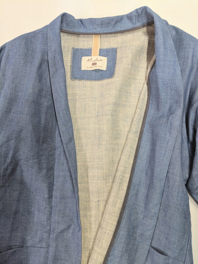 Men's Linen Jacket, Minimalist Denim Look Kimono, Soft Med/heavy Pure ...