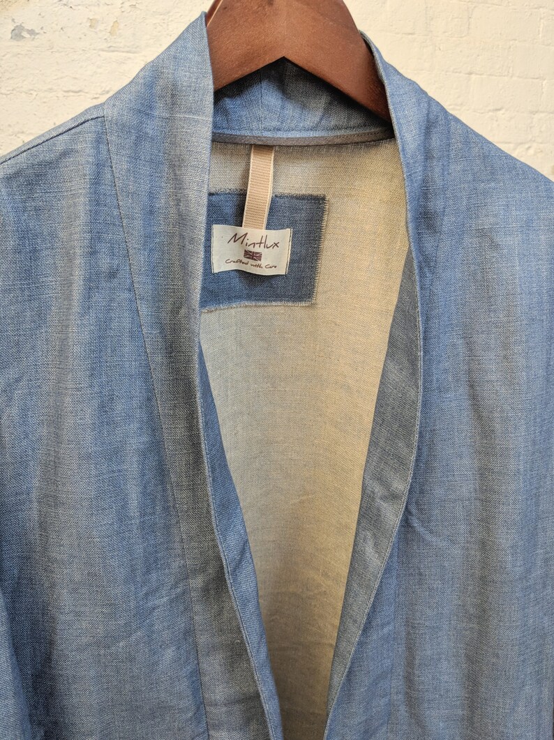 Men's Linen Jacket, Minimalist Denim Look Kimono, Soft Med/heavy Pure ...