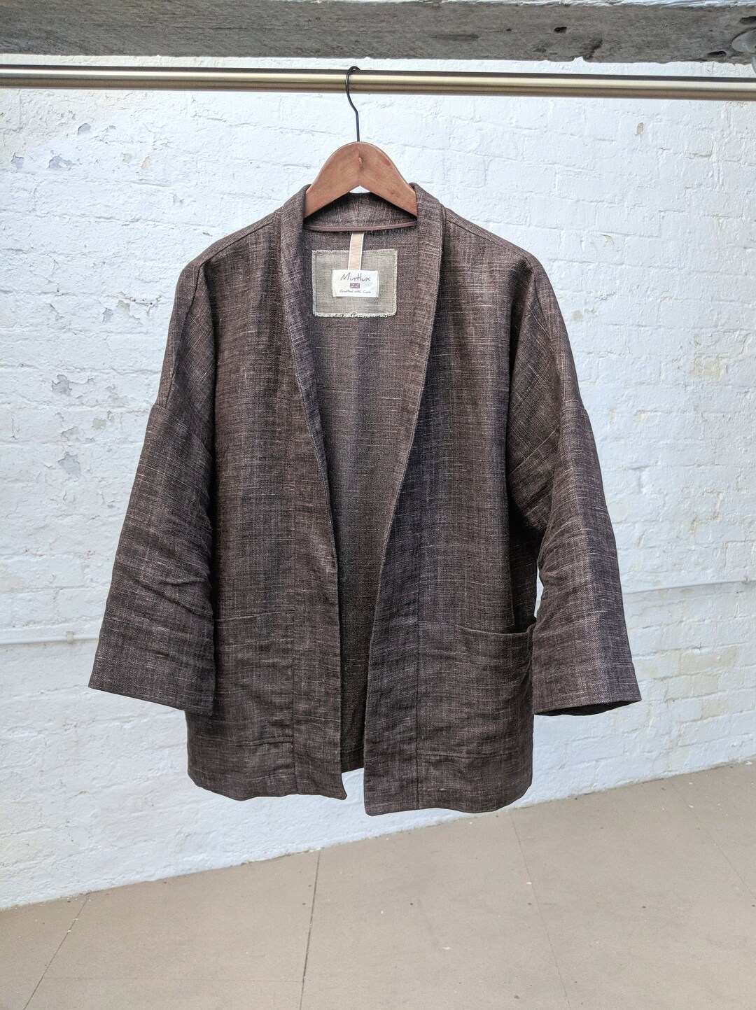 Men's Pure Linen Haori Kimono Jacket, 2 Options in Walnut Soft Med ...