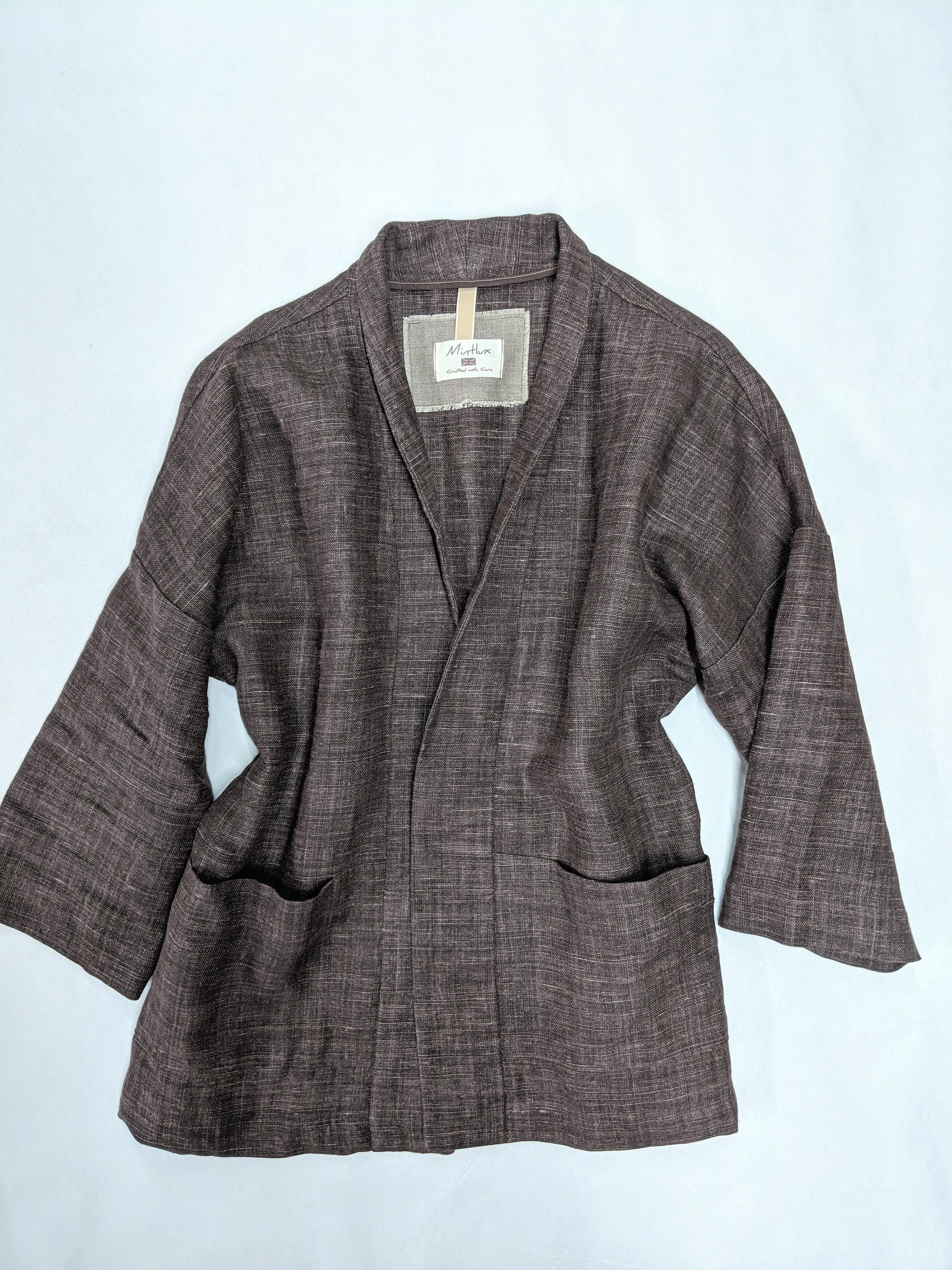 Men's Pure Linen Haori Kimono Jacket, 2 Options in Walnut Soft Med ...