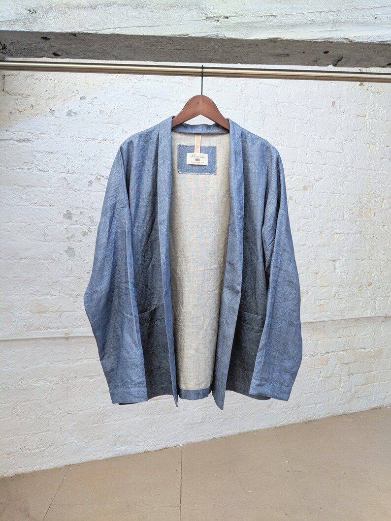 Men's Linen Jacket, Minimalist Denim Look Kimono, Soft Med/heavy Pure ...