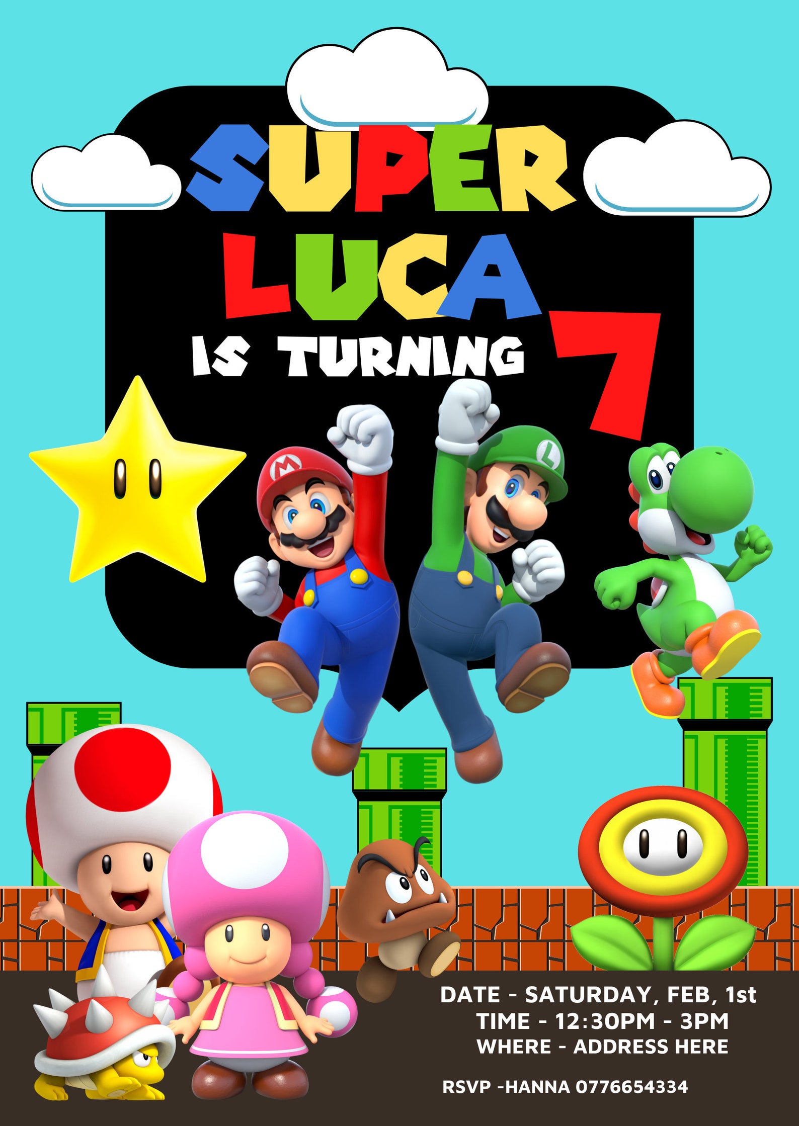 Super Mario Birthday Invitation Mario Bros Party Invite Kids - Etsy