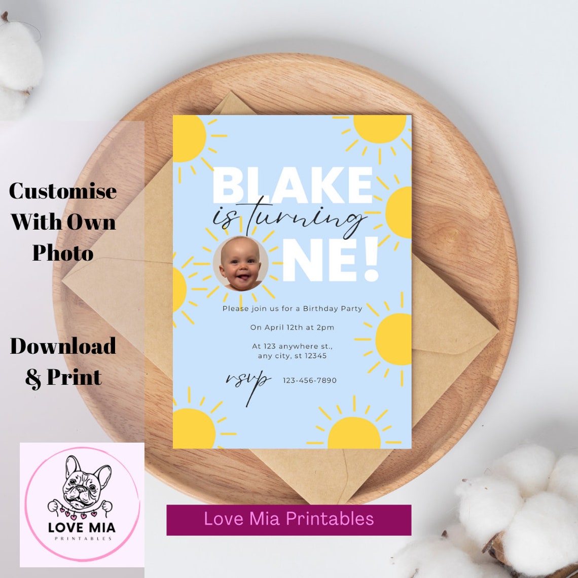 EDITABLE Little Sunshine 1st Birthday Invite Party Invitation Cute ...