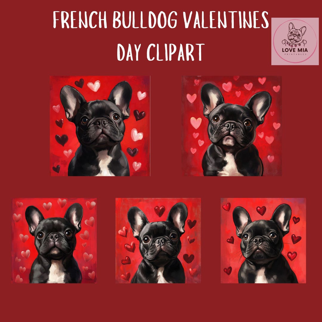 5 French Bulldog Valentines Day Clipart Jpeg, Cute Dog Mom Clip ...