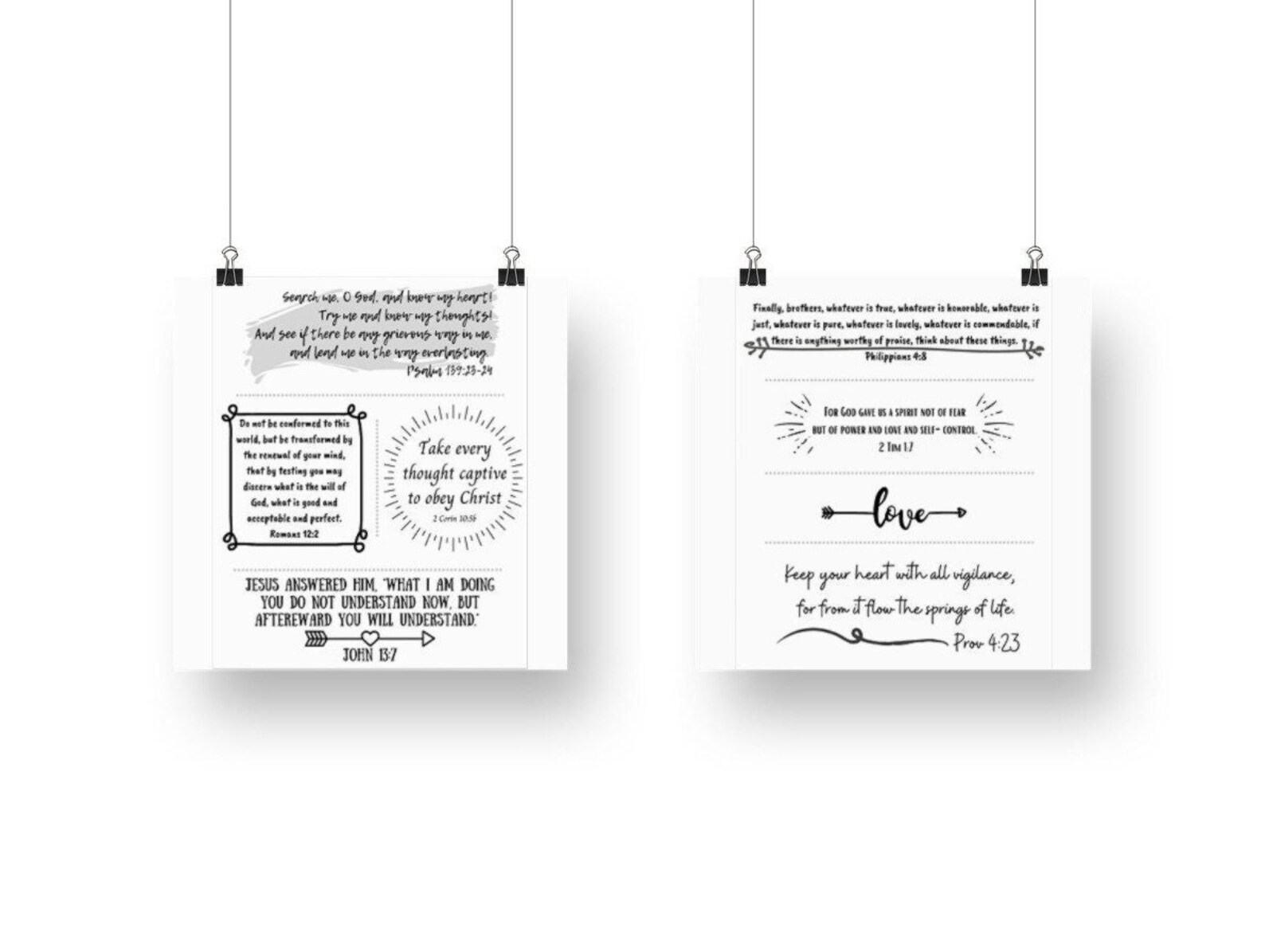 Printable Bible Verses on Thoughts / 8 Encouraging Cutouts / Instant ...