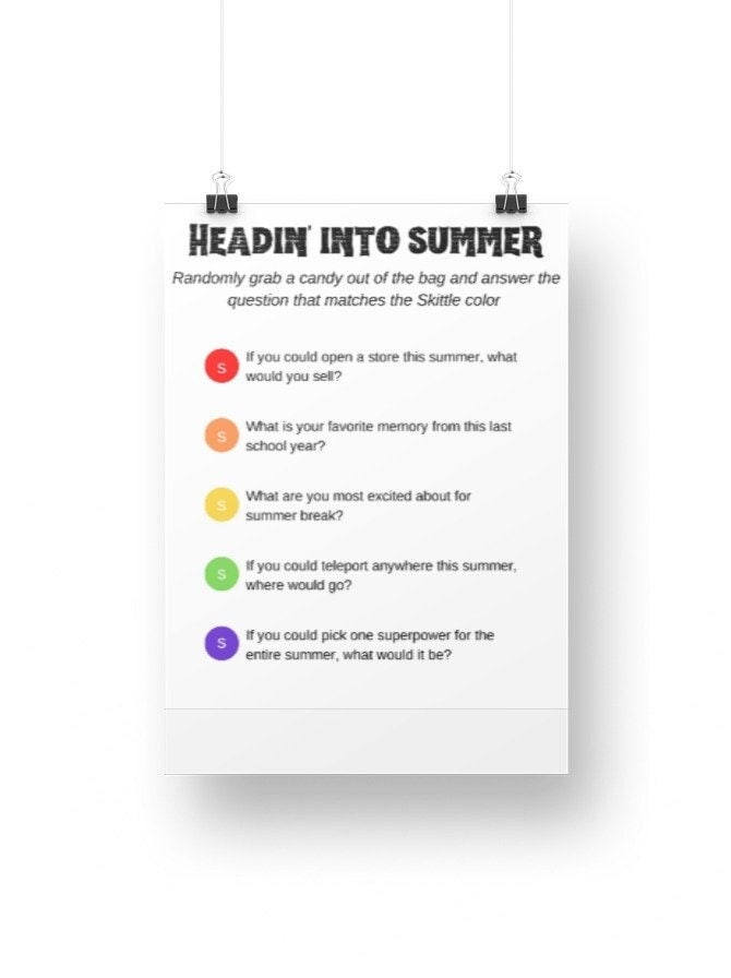 End of School Year Skittle Game Printable for Elementary Kids / Instant ...