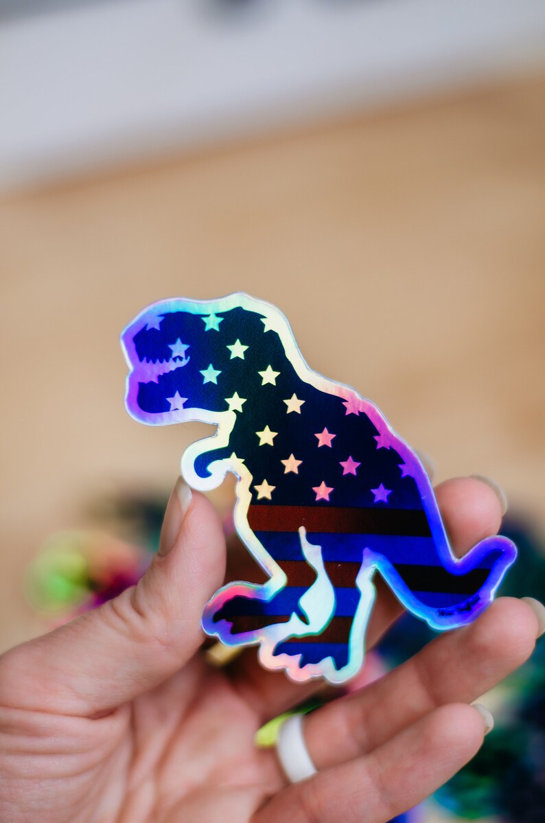 Holographic T-REX Flag Sticker/weatherproof/durable/die Cut/tumbler ...