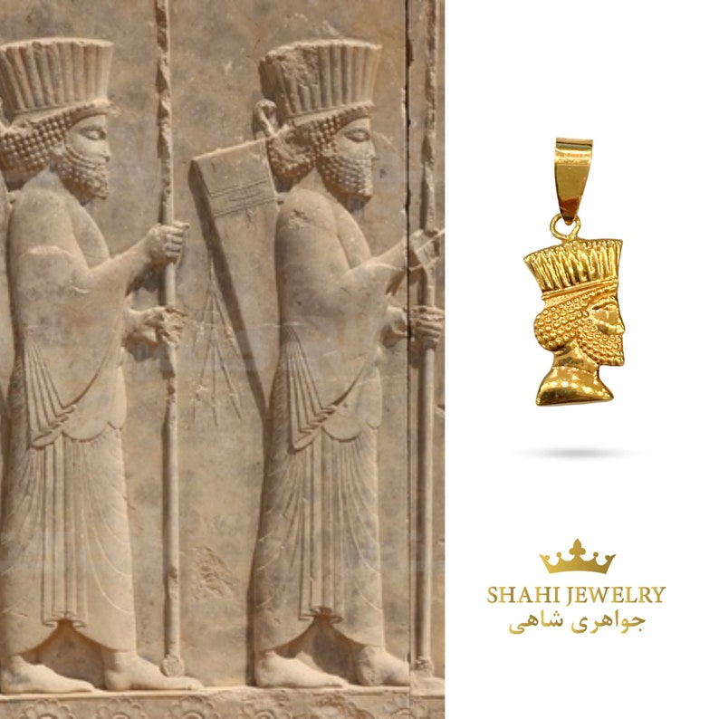 18K Solid Gold, Achaemenid Soldier Pendant, Hakhamanesh Head Pendant ...