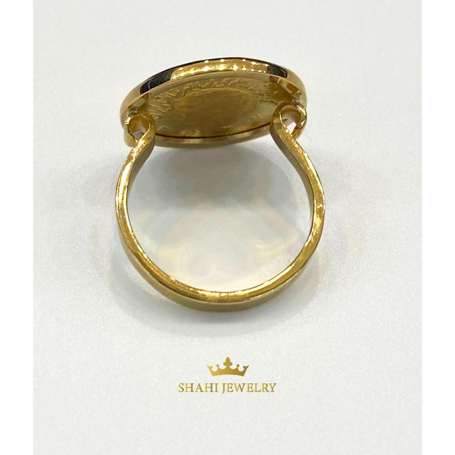 900 Solid Gold Original Pahlavi Coin on 750 Solid Gold Ring, Gold Coin ...