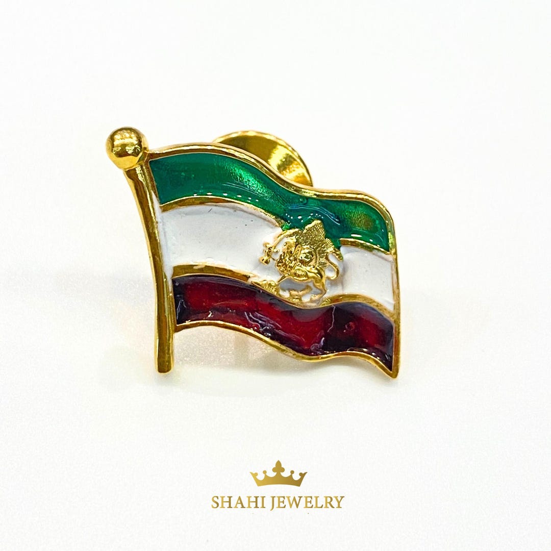 925 Silver Gold Plated and Enamel Iran Flag, Lion and Sun Pin ...