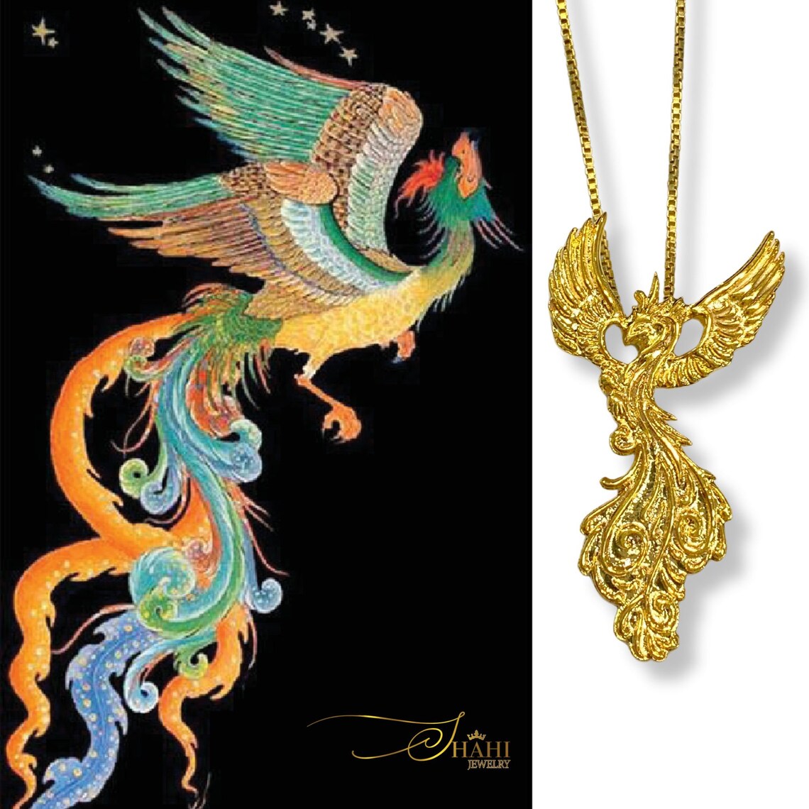 Simorgh Pendant, Phoenix Pendant, Persian Style Jewelry, 925 Gold ...