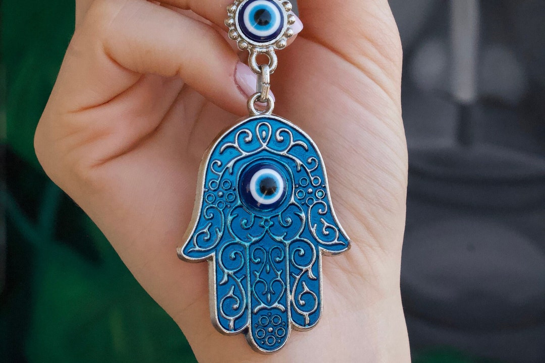 Handmade 2 Pack Red and Blue Evil Eye Key Chains Hamsa for Good Luck ...