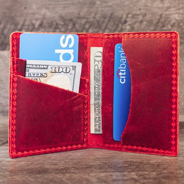 Red Leather Wallet - Etsy