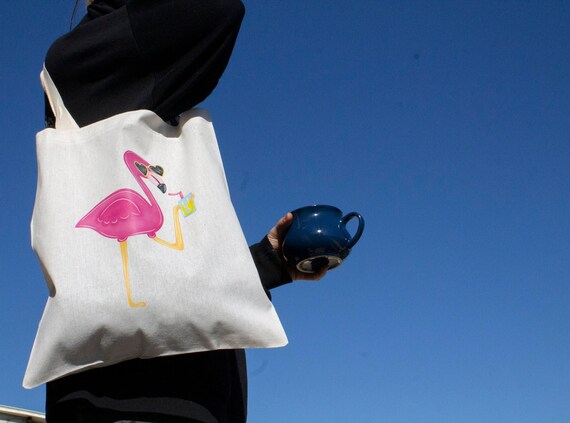 Flamingo Tote Bag Natural Organic Cotton Shoulder Bag | Etsy