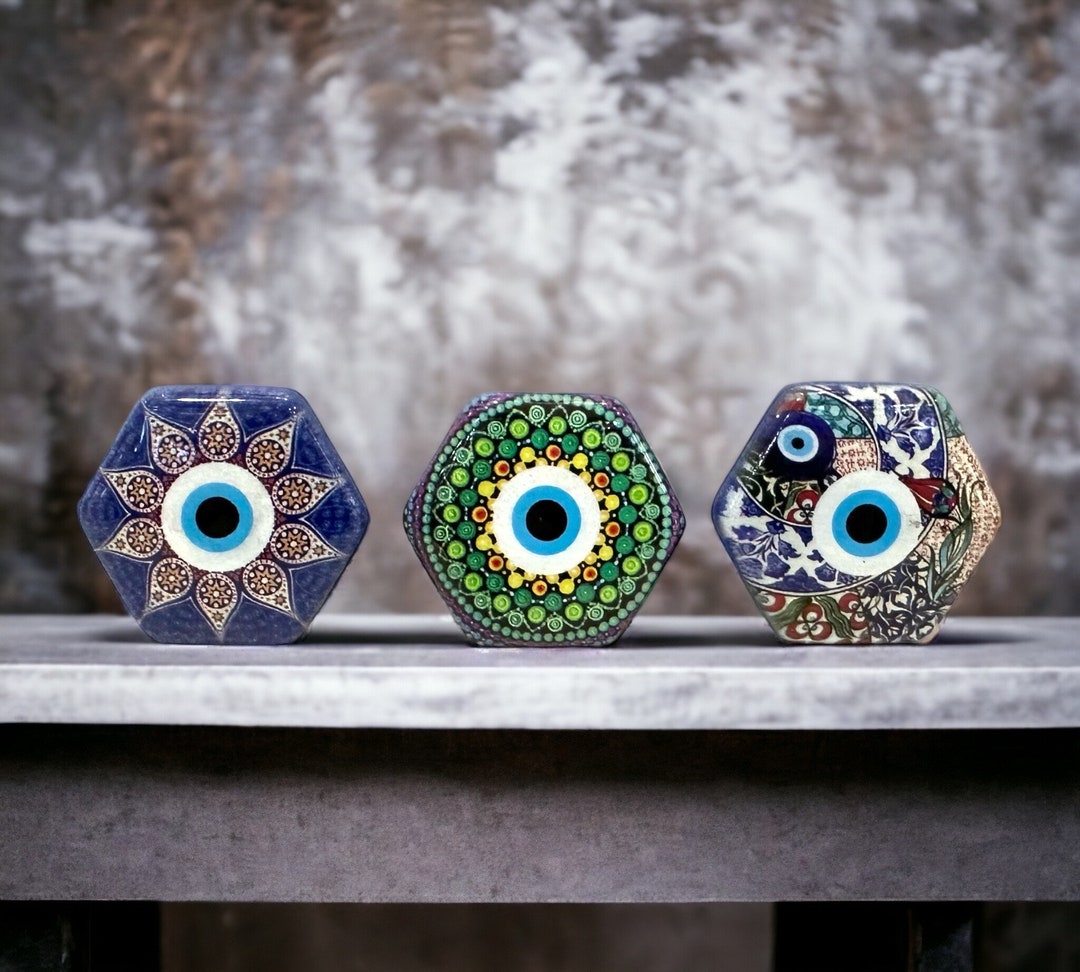 Souvenir Handmade 3 Pieces Glass Fridge Magnets - Evil Eye Symbol ...