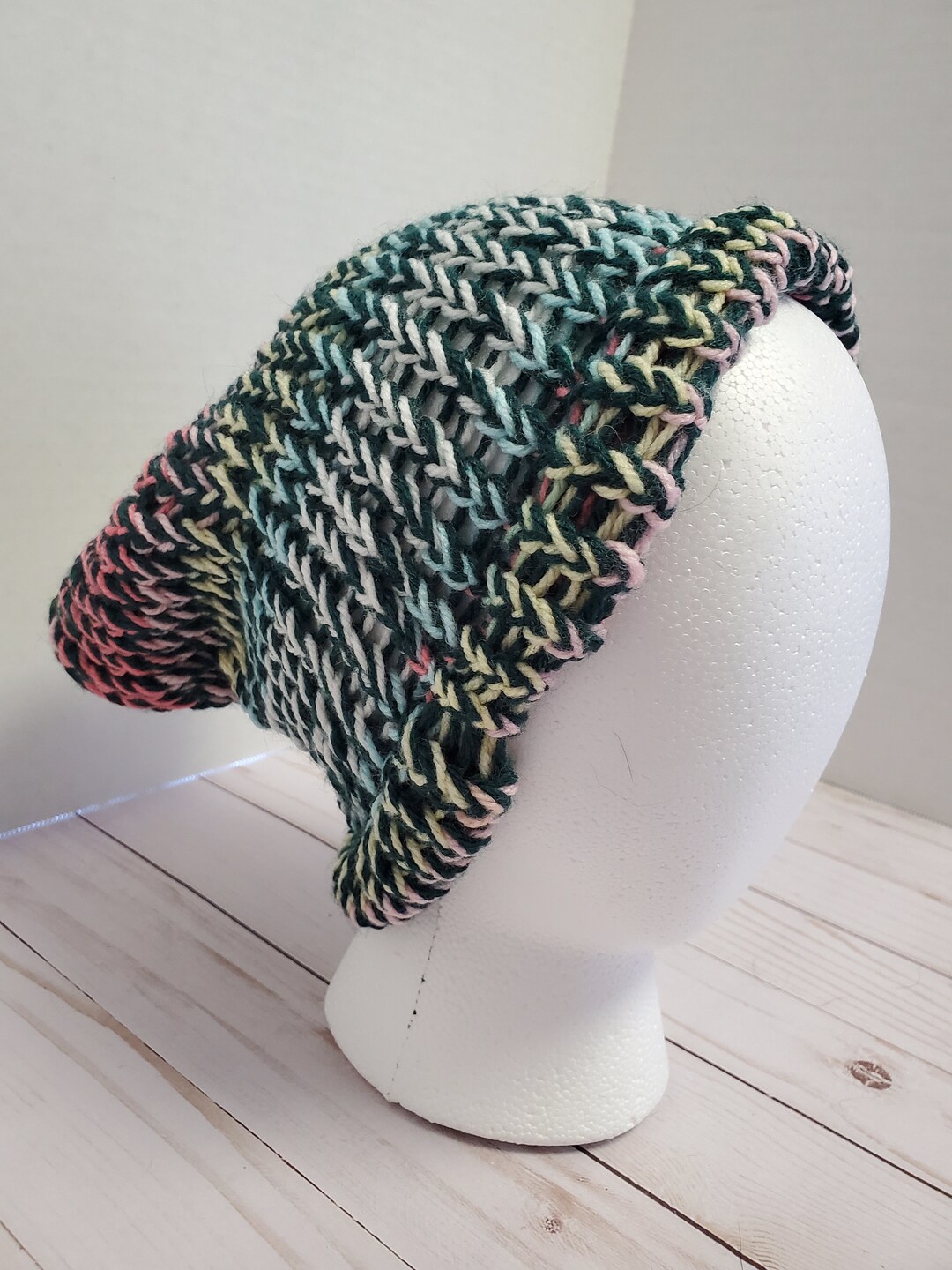 The Ann - Blue and Rainbow Slouch Style Knit Beanie - Etsy
