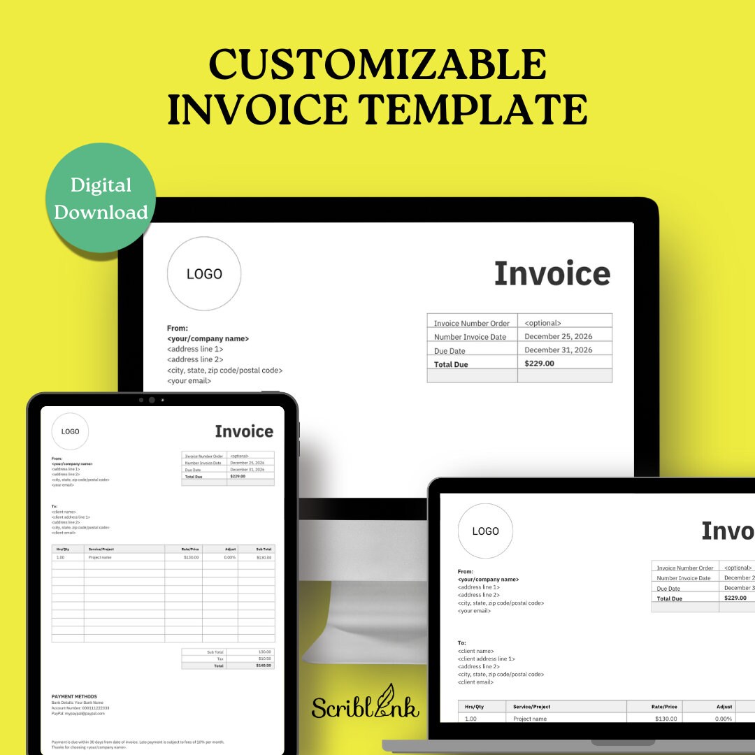 Editable Custom Invoice Template, Digital Invoice Design, Social Media ...
