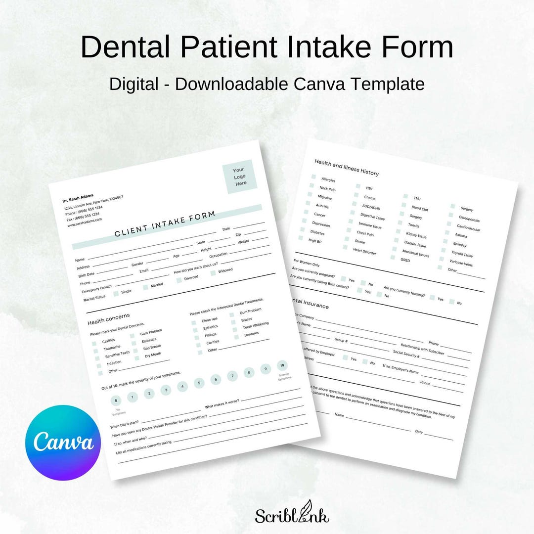 Dental Patient Intake Form Canva Template, Downloadable Dental Clinic ...