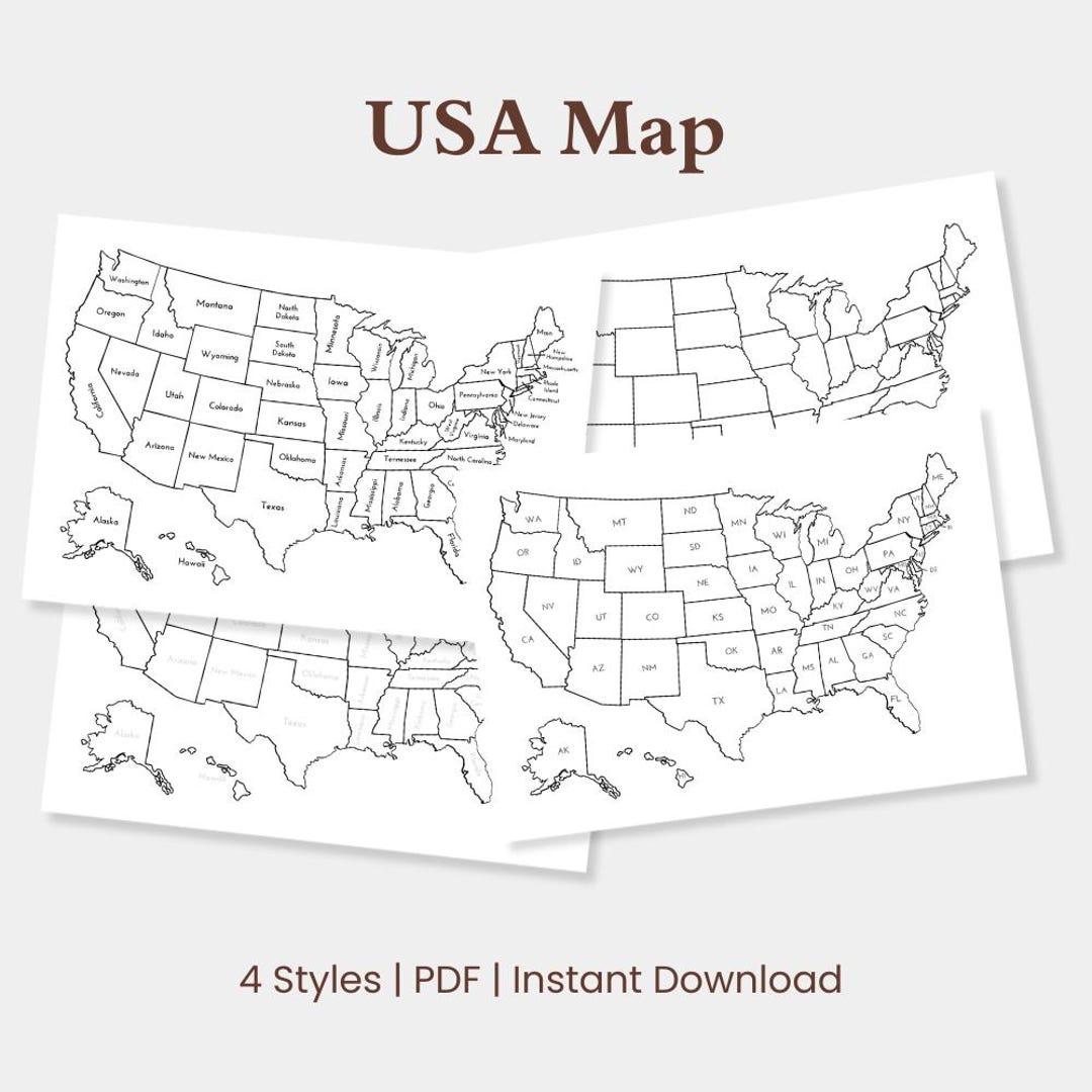 USA Map 4 Styles, Coloring, State Marker, Travel Marker, Roadtrip Plan ...