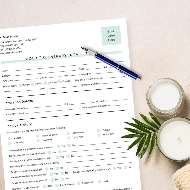 Holistic Therapy Intake Form Template, Wellness Assessment for ...