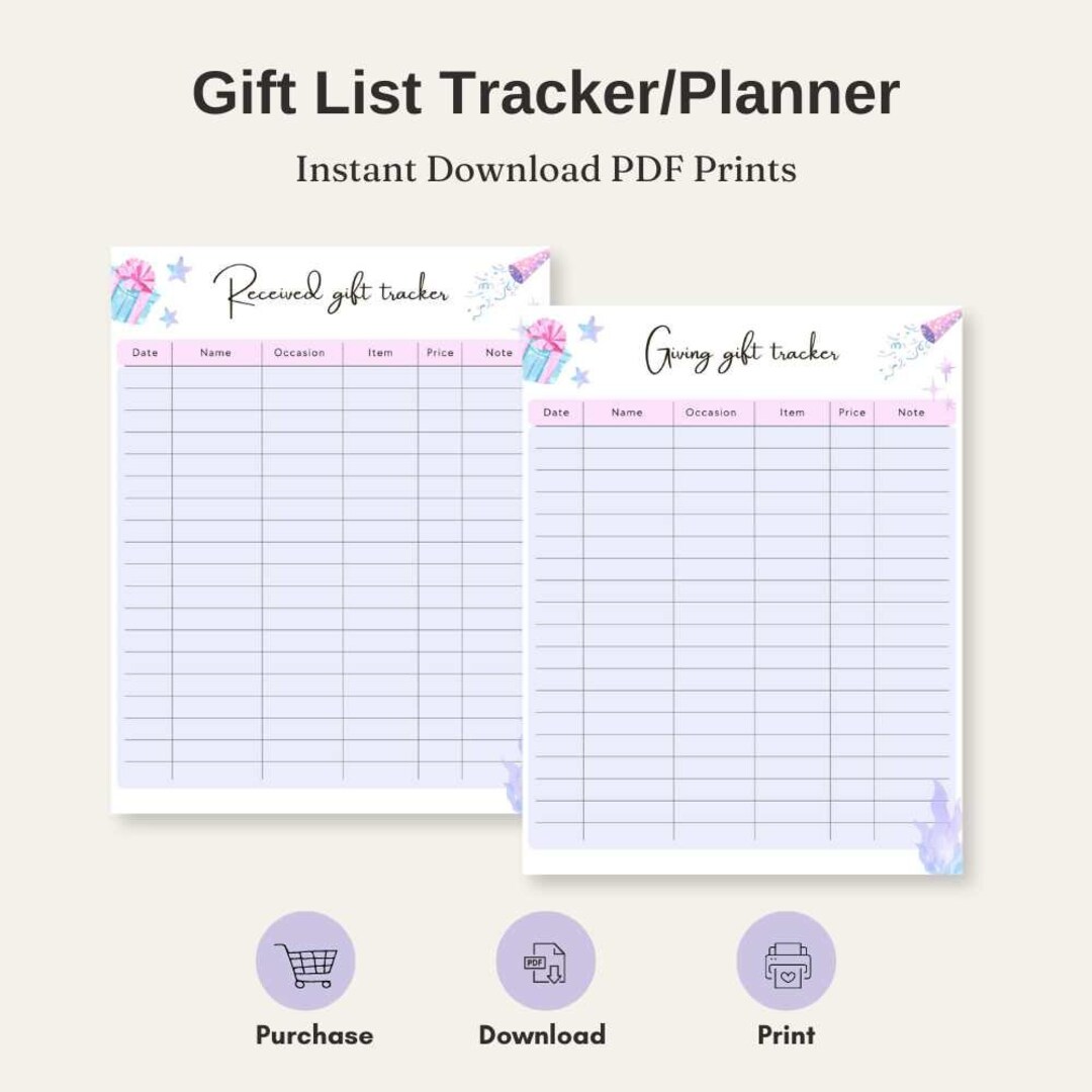 Gift Tracker Printable, Instant Download Gift Tracker, Present Tracker ...