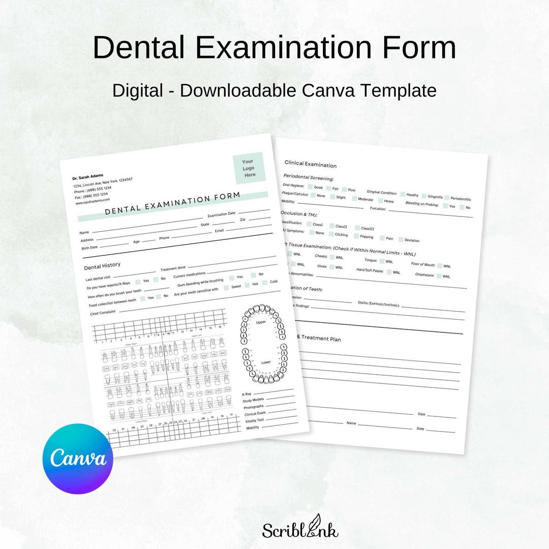 Dental Examination Form Canva Template, Downloadable Dental Clinic ...