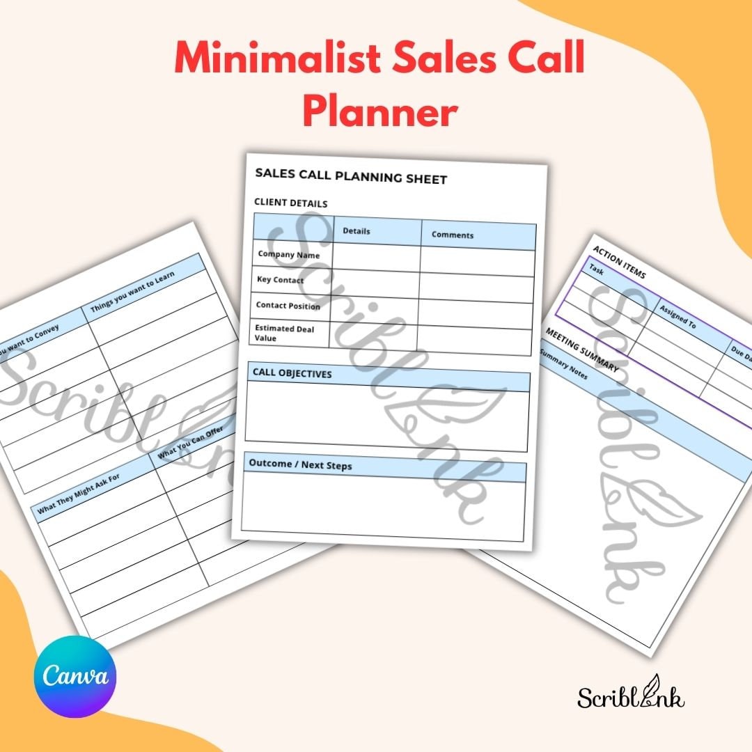 Sales Call Planning Sheet Template: Editable Sales Goal Tracker (digital Download) - Etsy