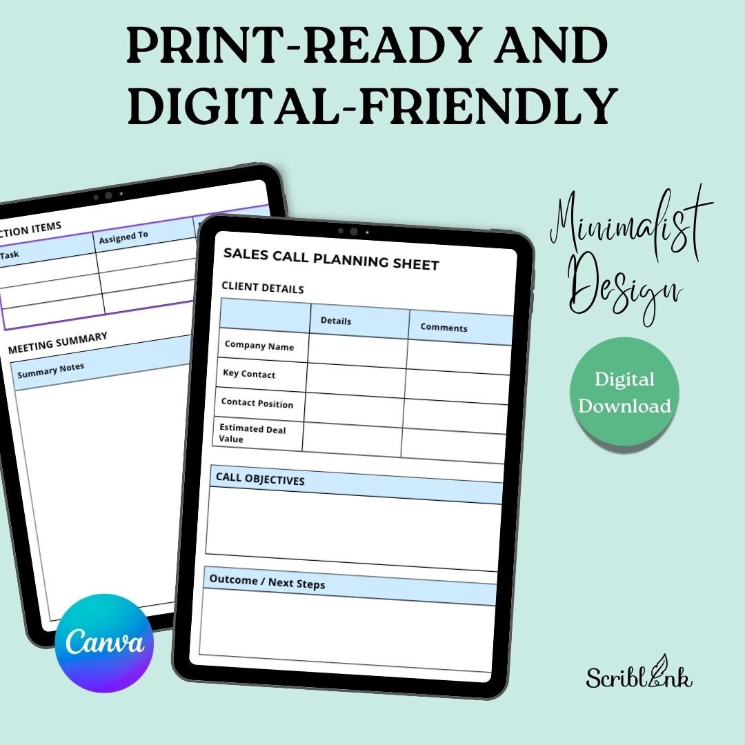 Sales Call Planning Sheet Template: Editable Sales Goal Tracker ...