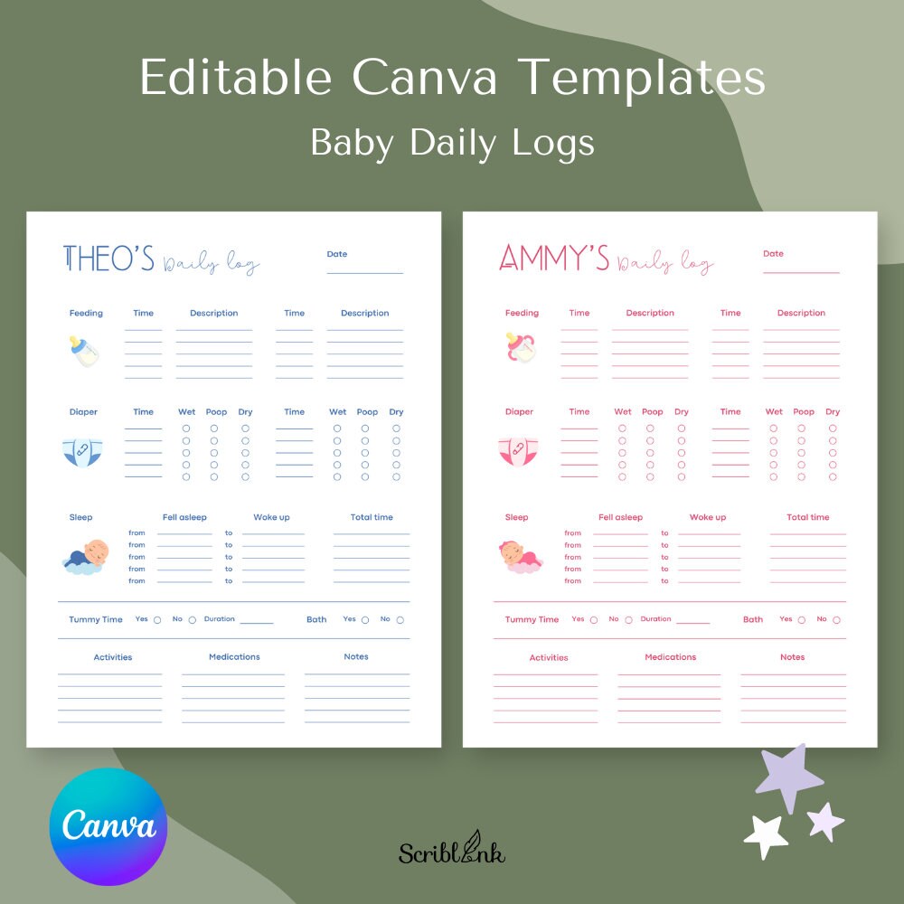Baby Care Daily Log Canva Template, Baby Report Log, Infant Daily Log ...