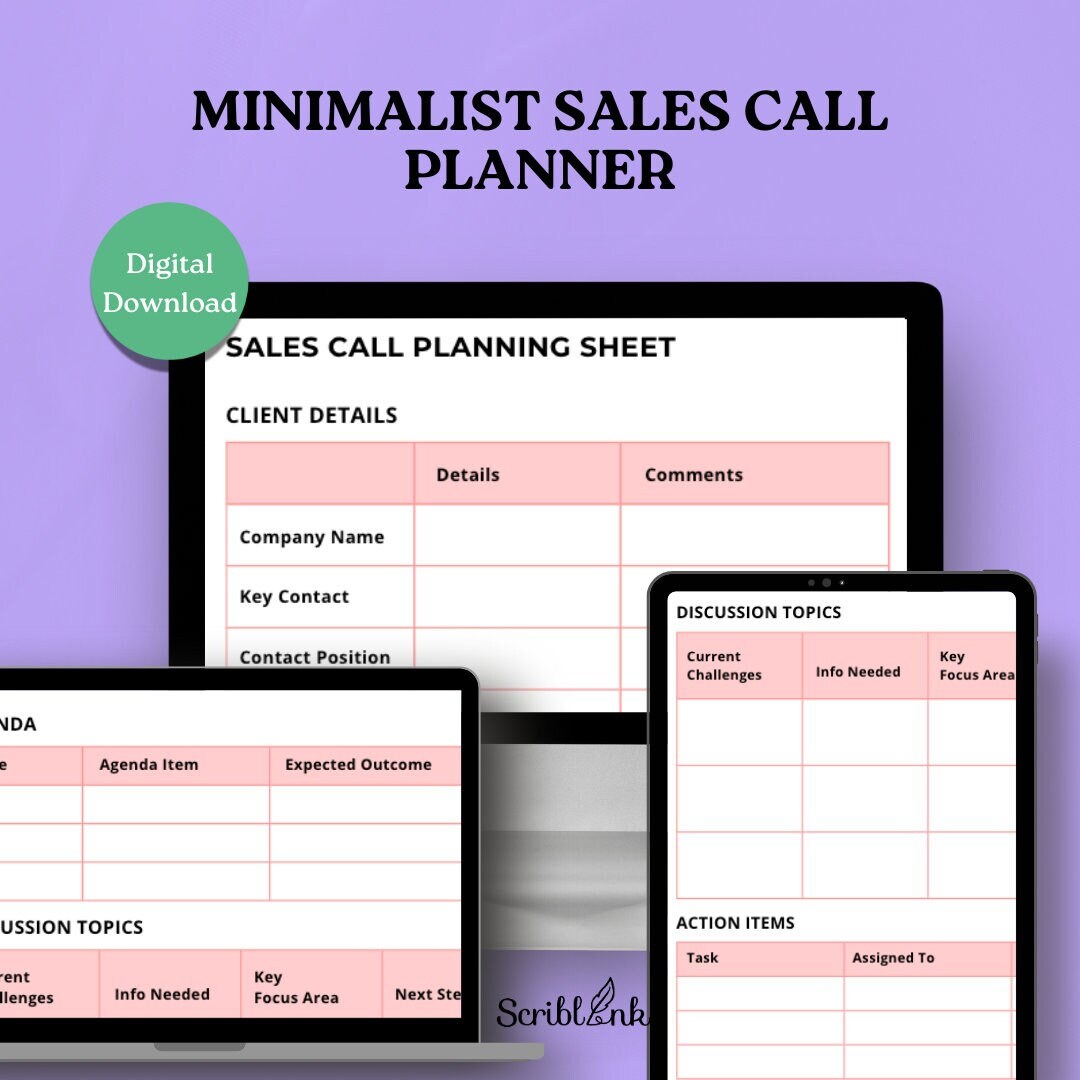 Editable Sales Planner Template, Minimalist Sales Call Log Sales Goal ...