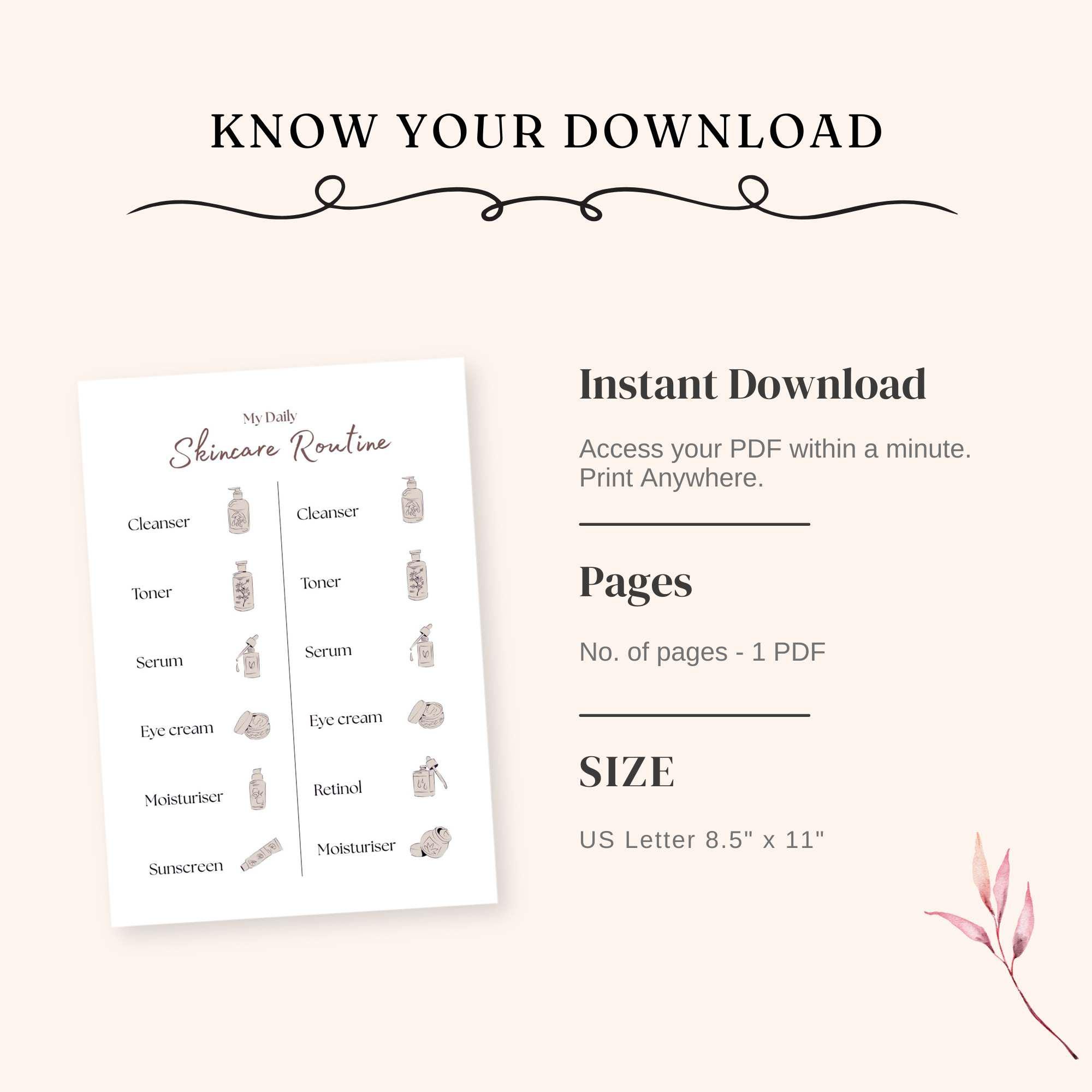 Skincare Routine Planner: Daily Beauty Calendar (PDF Printable Digital ...