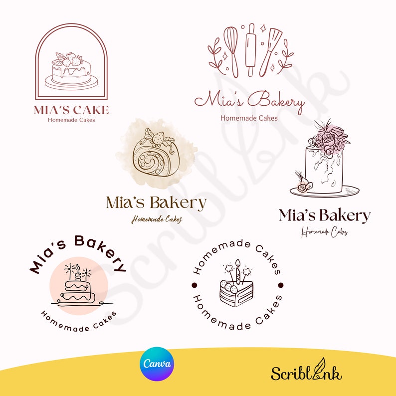 Custom Cake Bakery Logo, Canva 6 Editable Cake Shop Logos, Modern Cake ...