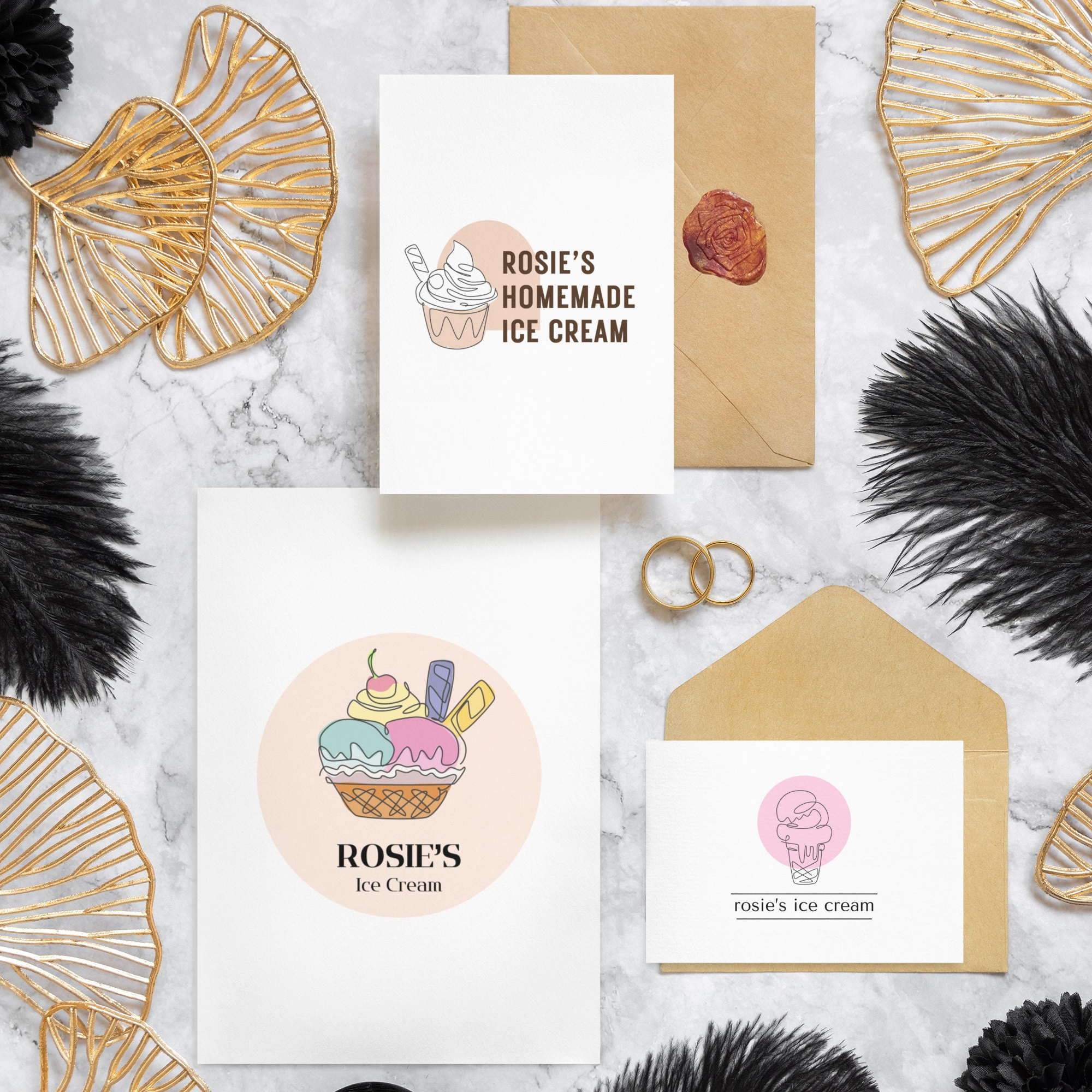 Custom Ice Cream Shop Logo, Canva 6 Editable Ice Cream Logo, Ice Cream ...