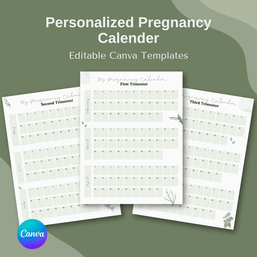 Pregnancy Planner Calender Canva Template, Pregnancy Journal Log ...