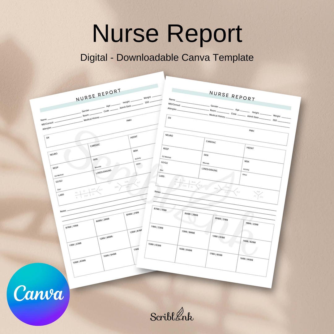 Nurse Report Sheet: RN Handoff Tool, Med Surg, Peds (canva Template ...