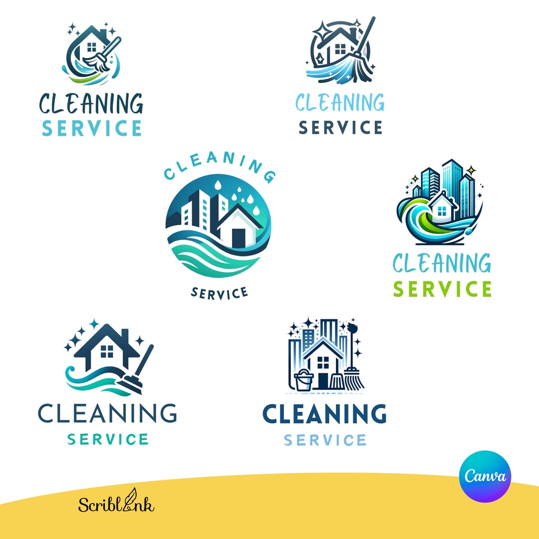 Professional Cleaning Company Logos, Canva 6 Editable Editable House ...