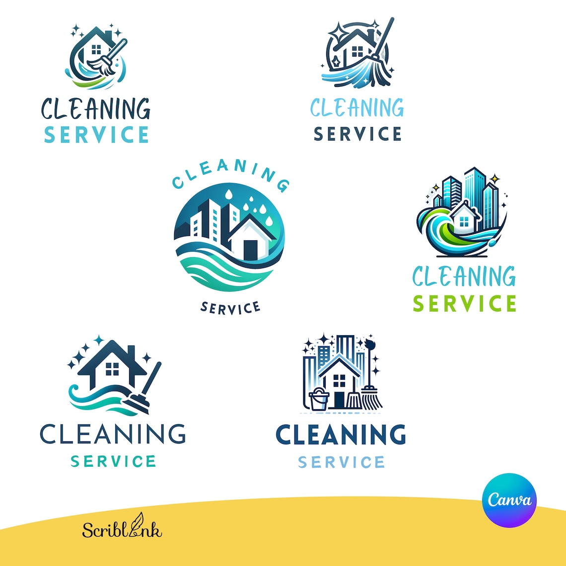 Professional Cleaning Company Logos, Canva 6 Editable Editable House ...