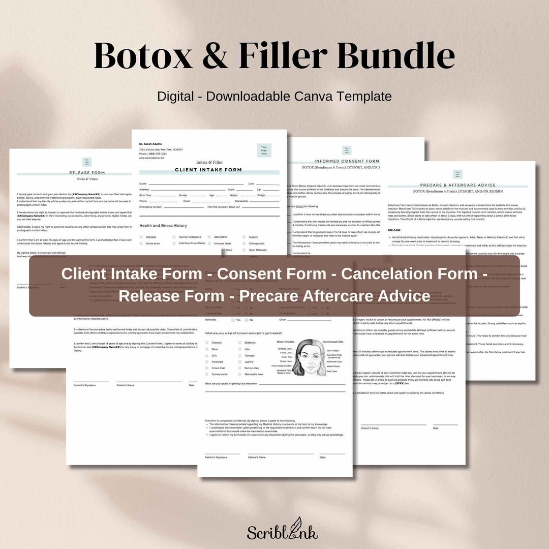 Botox Filler Form Bundle Canva Template (digital Download), Botox ...